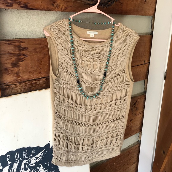 Garnet Hill | Tops | Garnet Hill S Crochet Knit Tank Top Sleeveless ...